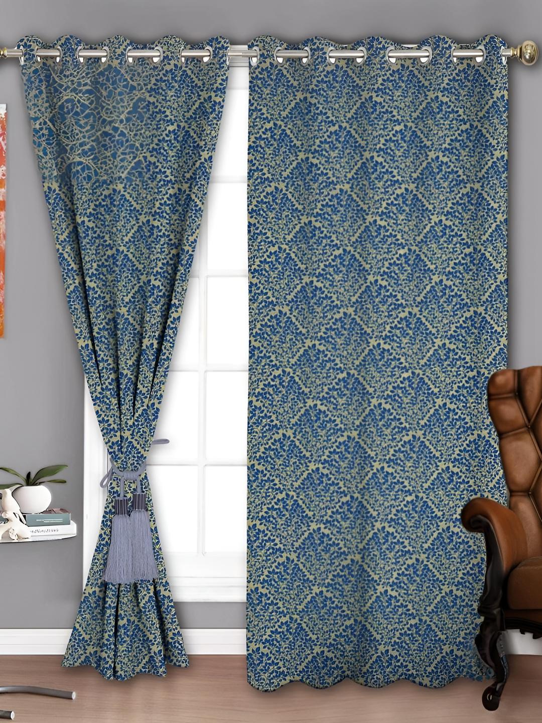 Buy Parda Sansar Blue & Beige 2 Pieces Floral Printed Room Darkening ...