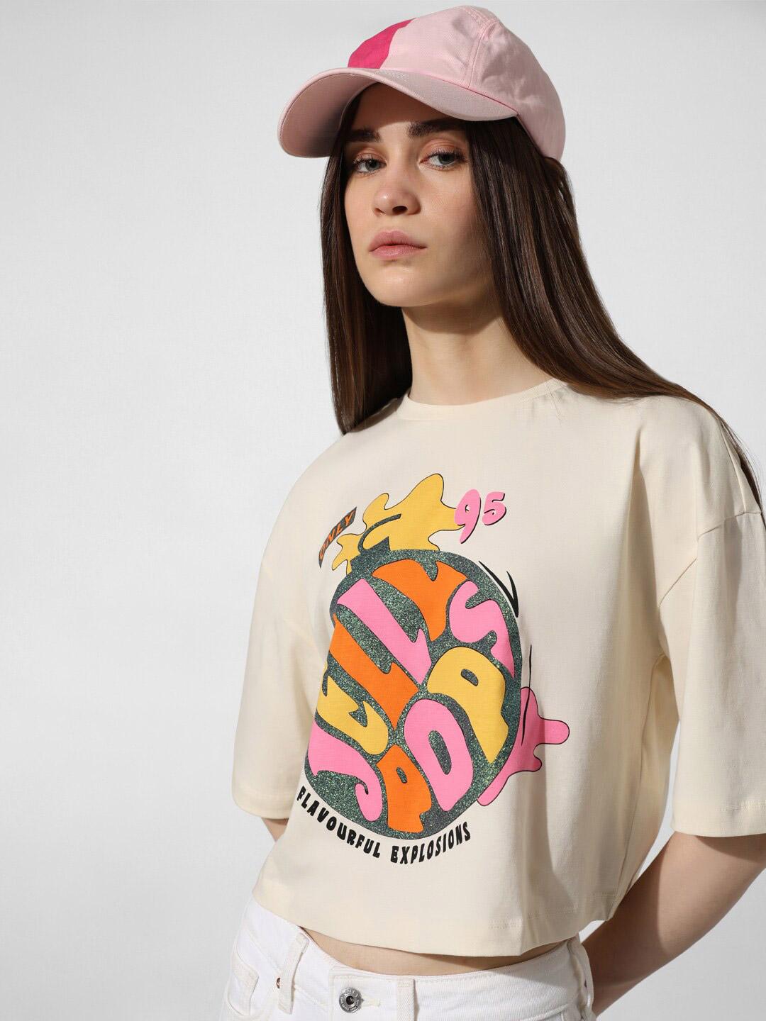 Buy ONLY Typography Printed Drop Shoulder Sleeves Pure Cotton Boxy T ...