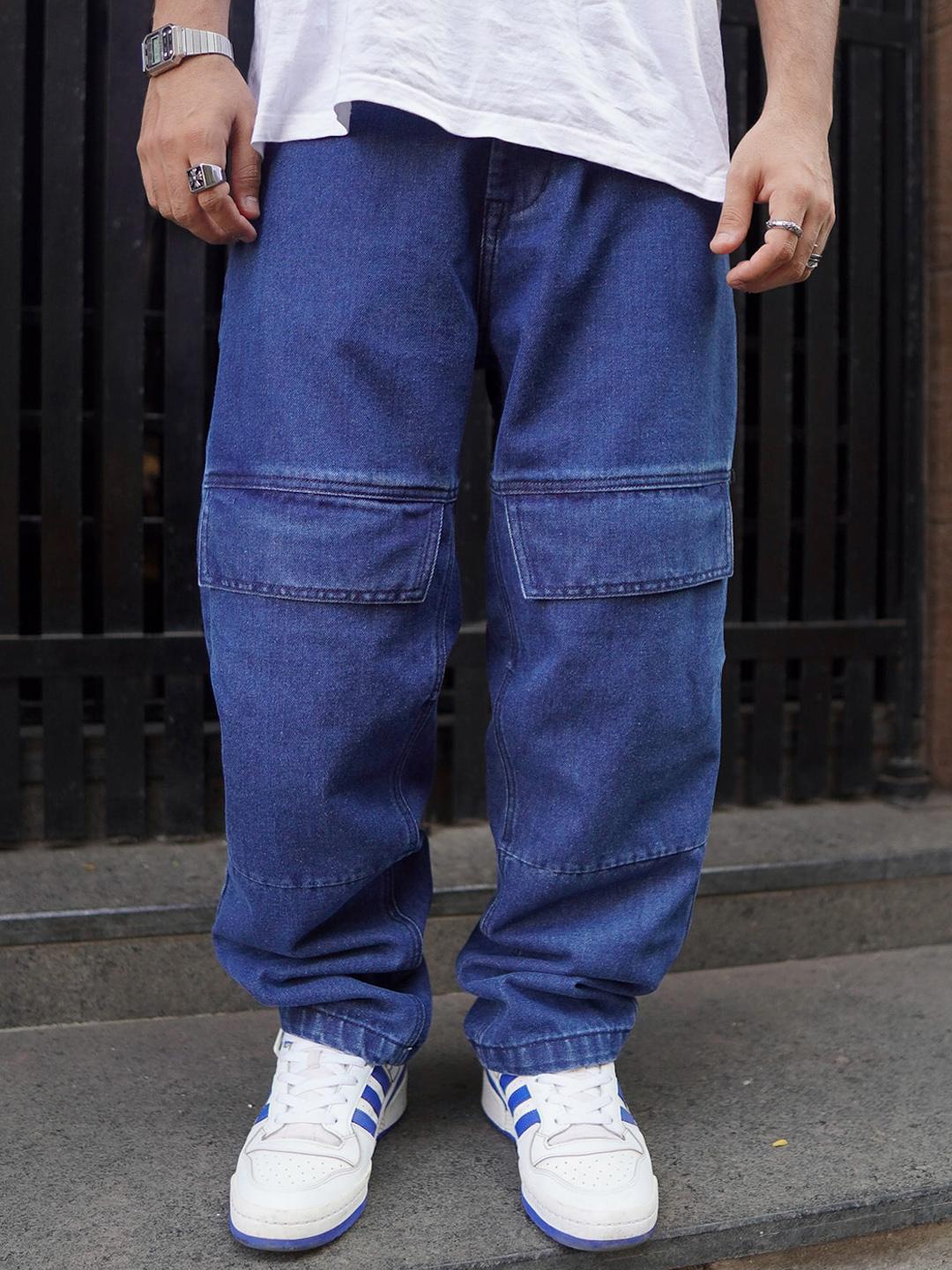 Buy Powerlook Men Blue Boyfriend Fit Clean Look Cotton Cargo Jeans ...