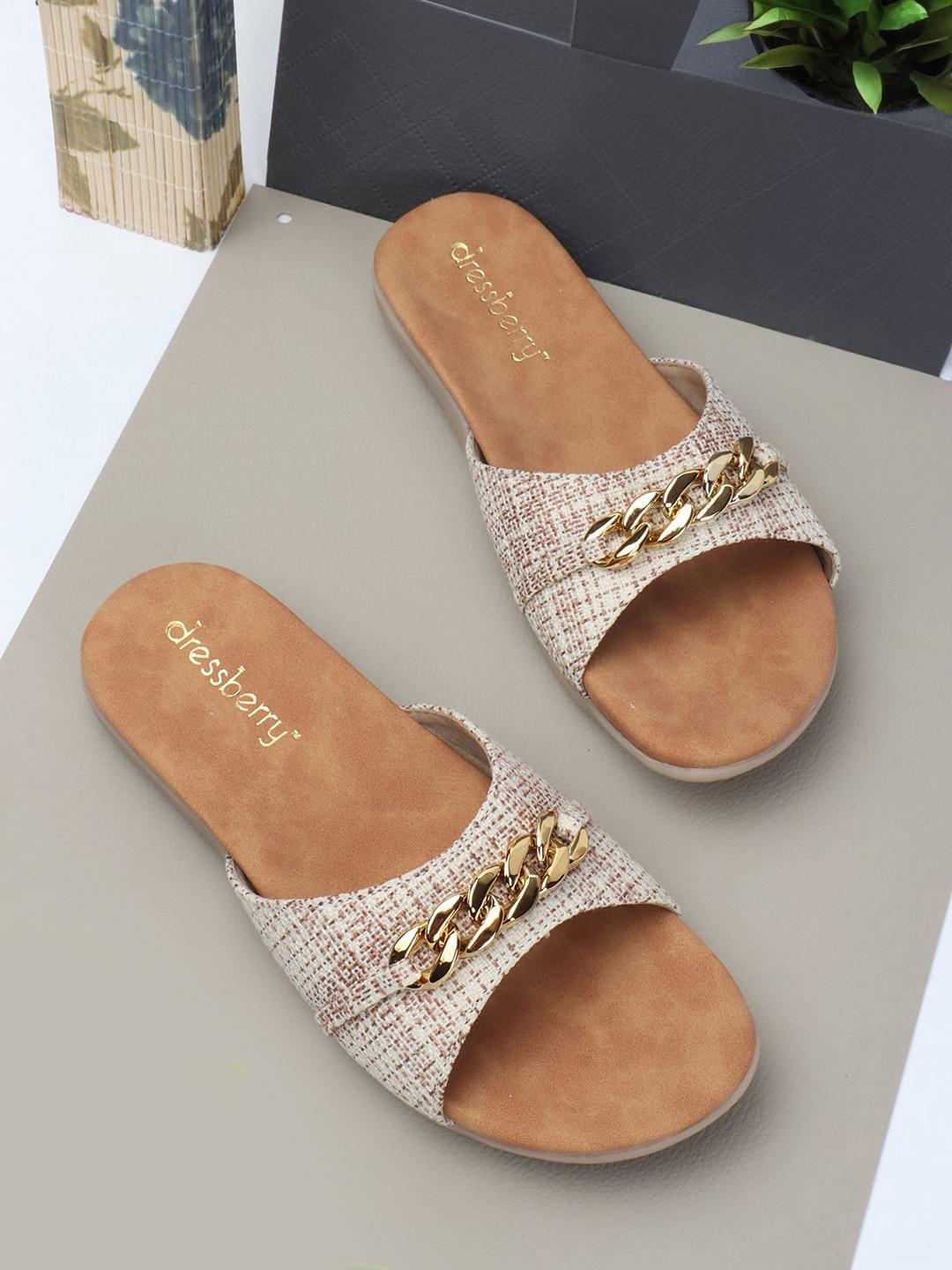 Buy DressBerry Cream Coloured Embellished Open Toe Flats - Flats for ...