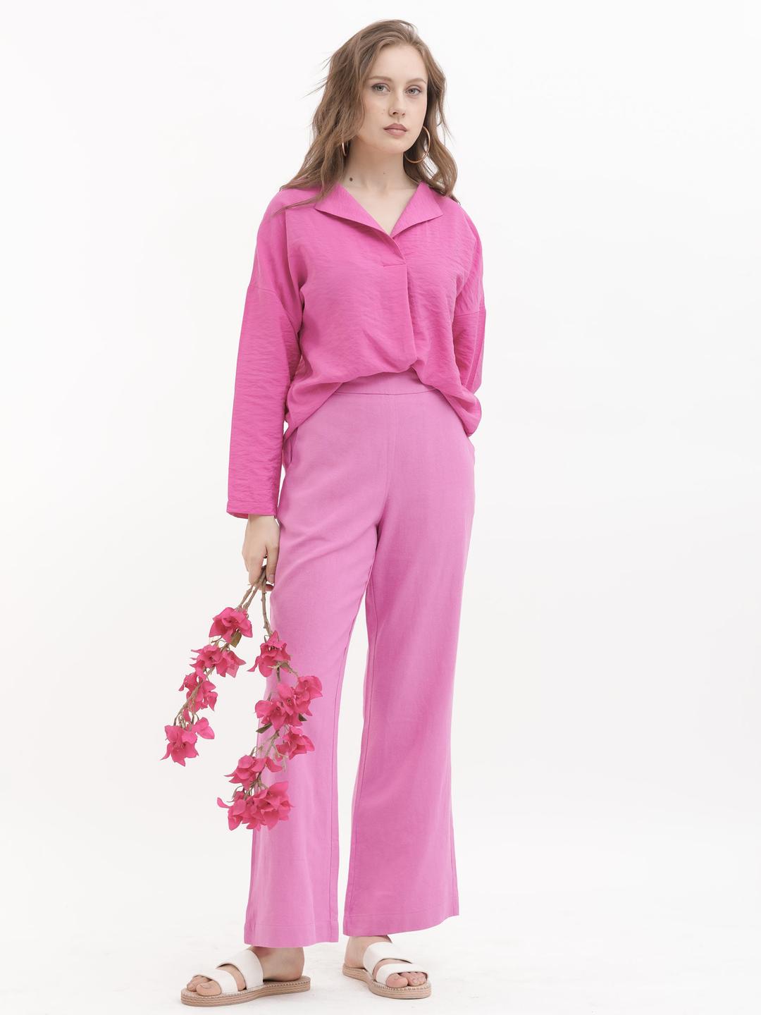 Buy RAREISM Women Regular Fit High Rise Linen Parallel Trousers ...