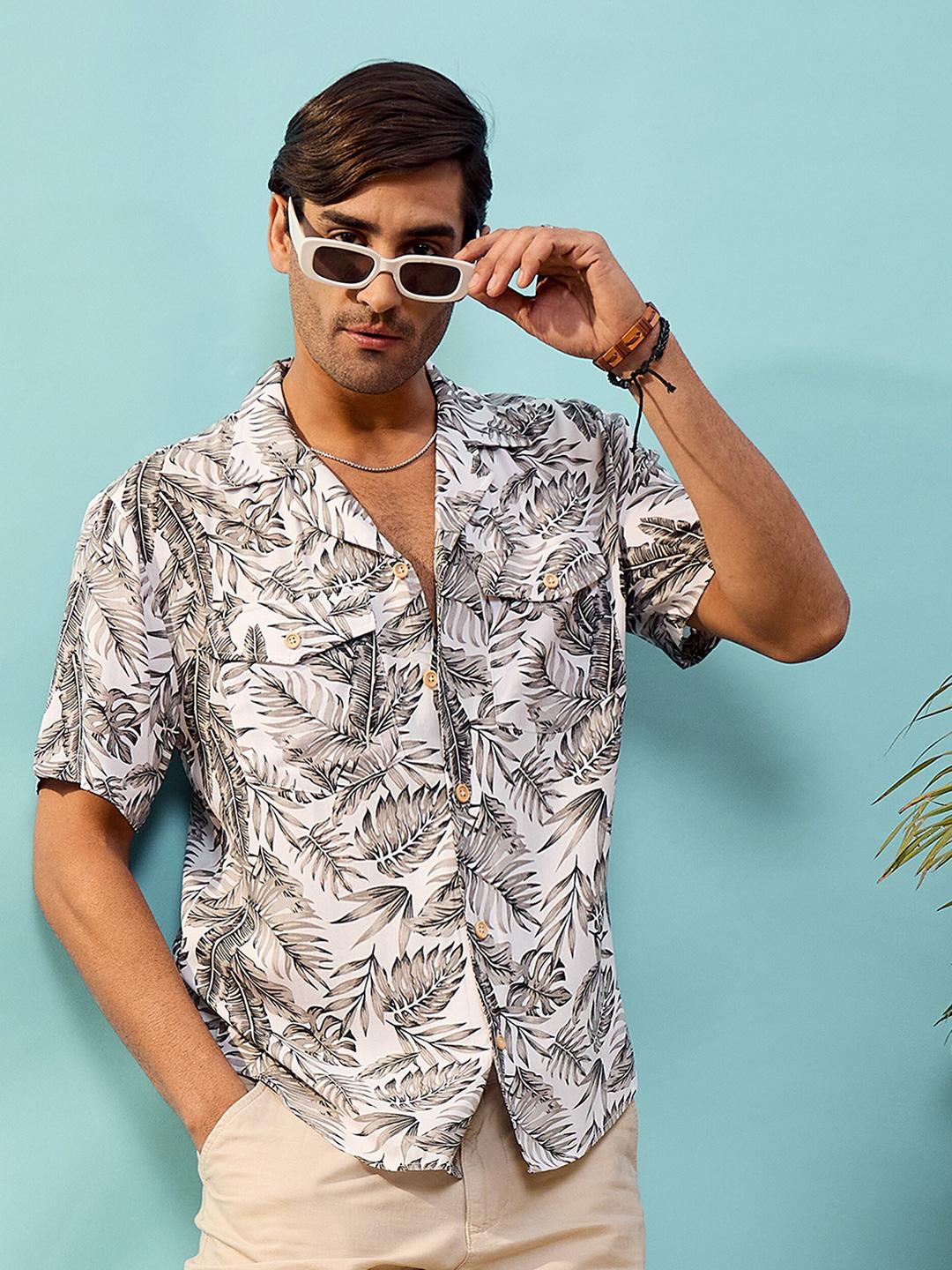 Buy MASCLN SASSAFRAS Grey Relaxed Floral Printed Casual Shirt - Shirts ...