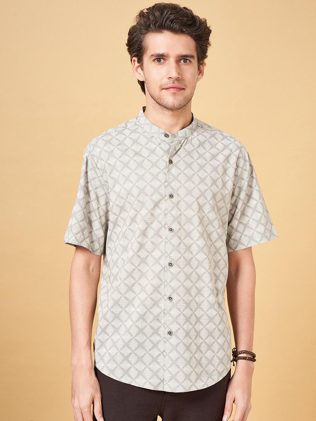 Buy Indus Route By Pantaloons Geometric Printed Band Collar Cotton ...