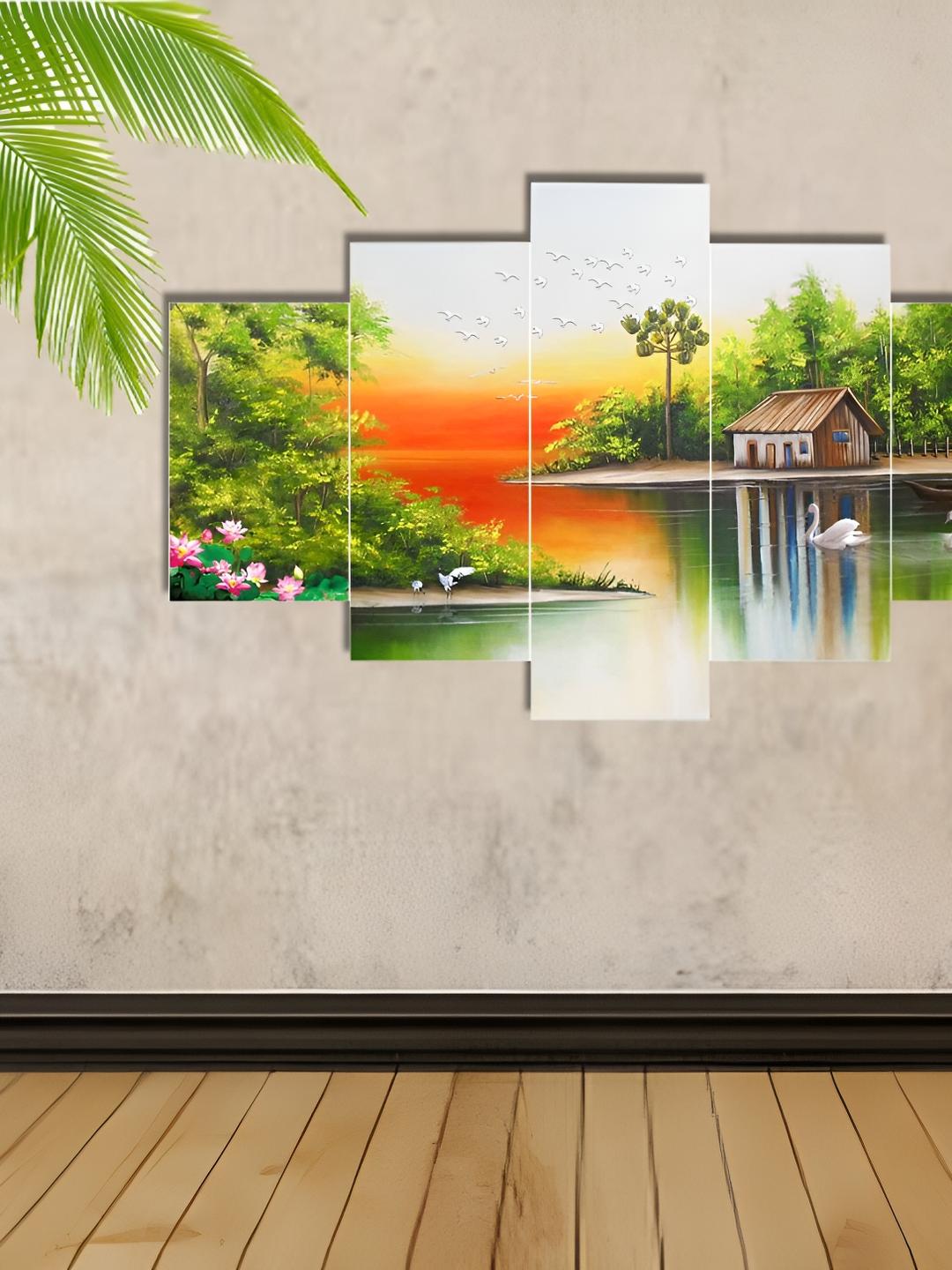 Buy Masstone Natural Scenery Wood 5 Pcs Wall Rectangle Paintings Wall Art 17x30In - Wall Art for ...