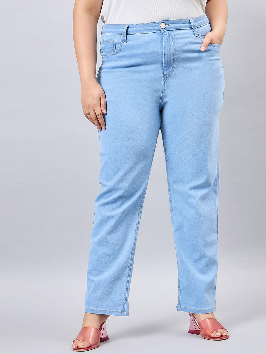 Buy Style Quotient Women Plus Size Light Blue Straight Fit High Rise ...