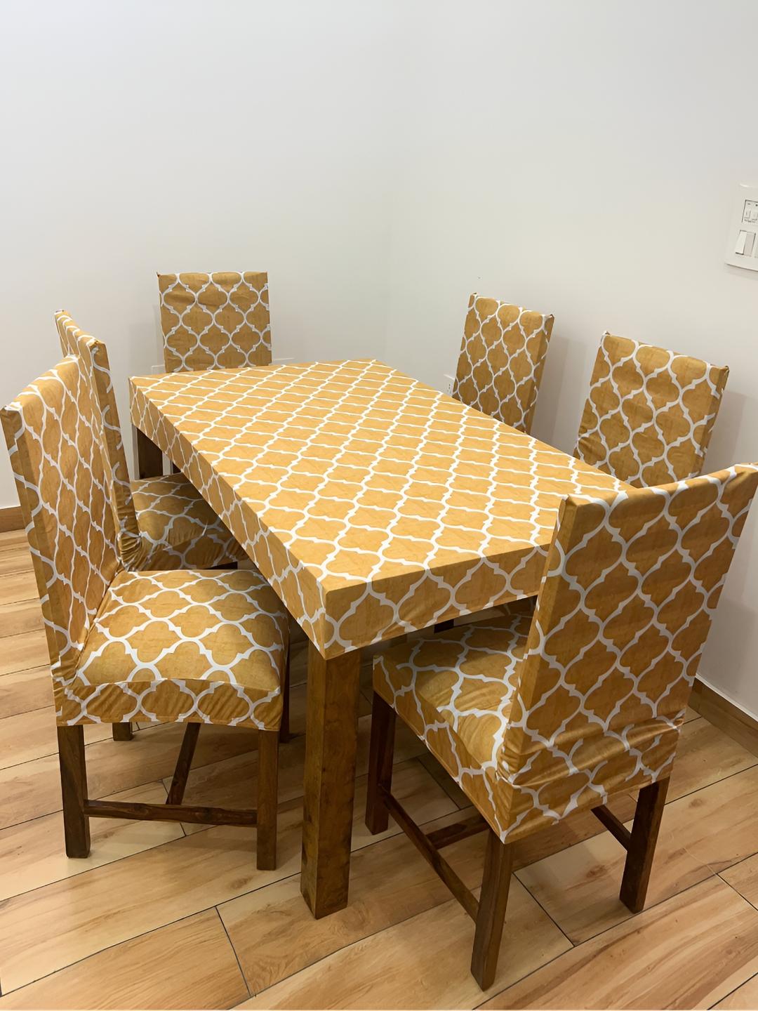 Buy Ohello 6 Pcs Yellow Geometric Printed Elasticated Fitted Chair ...