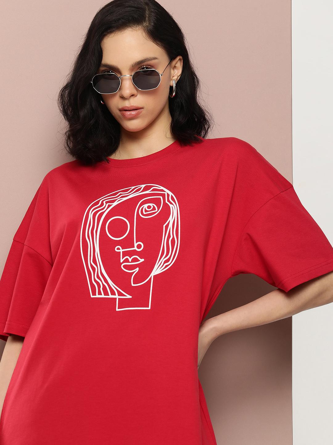 Buy Stormborn Women Printed Drop Shoulder Sleeves Pure Cotton T Shirt ...