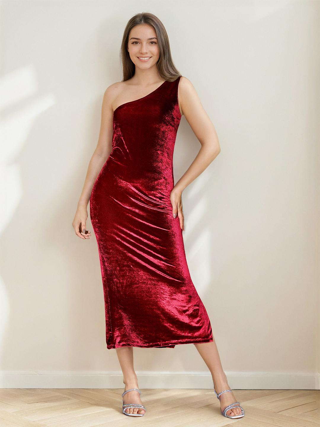Buy Freehand By The Indian Garage Co One Shoulder Velvet Bodycon Dress ...