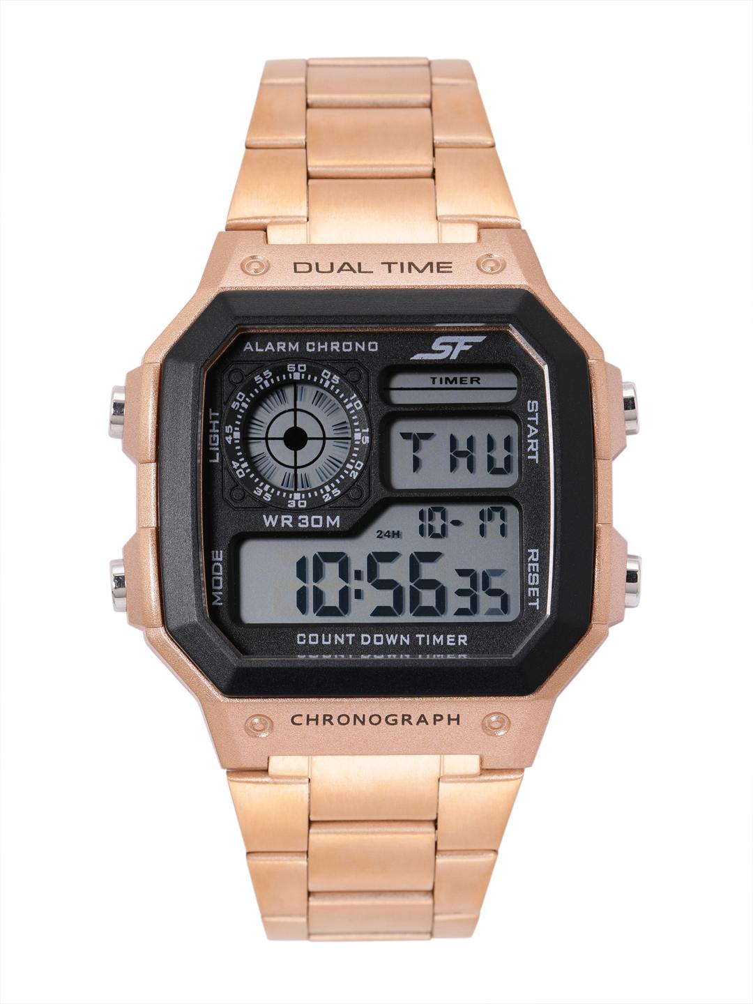 Buy Sf Hexa Metal Digital With Rose Gold Strap Unisex Watch ...
