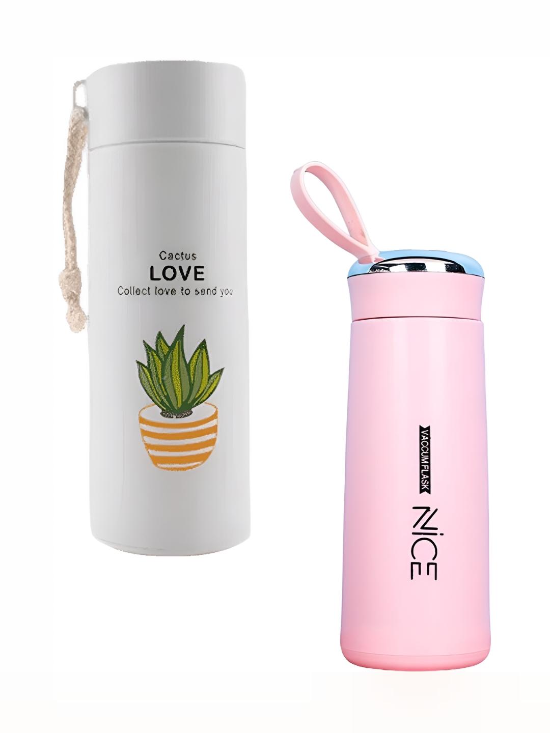 Buy WELOUR Pink Solid Glass Spill Proof 2 Piece Water Bottle 420ml ...
