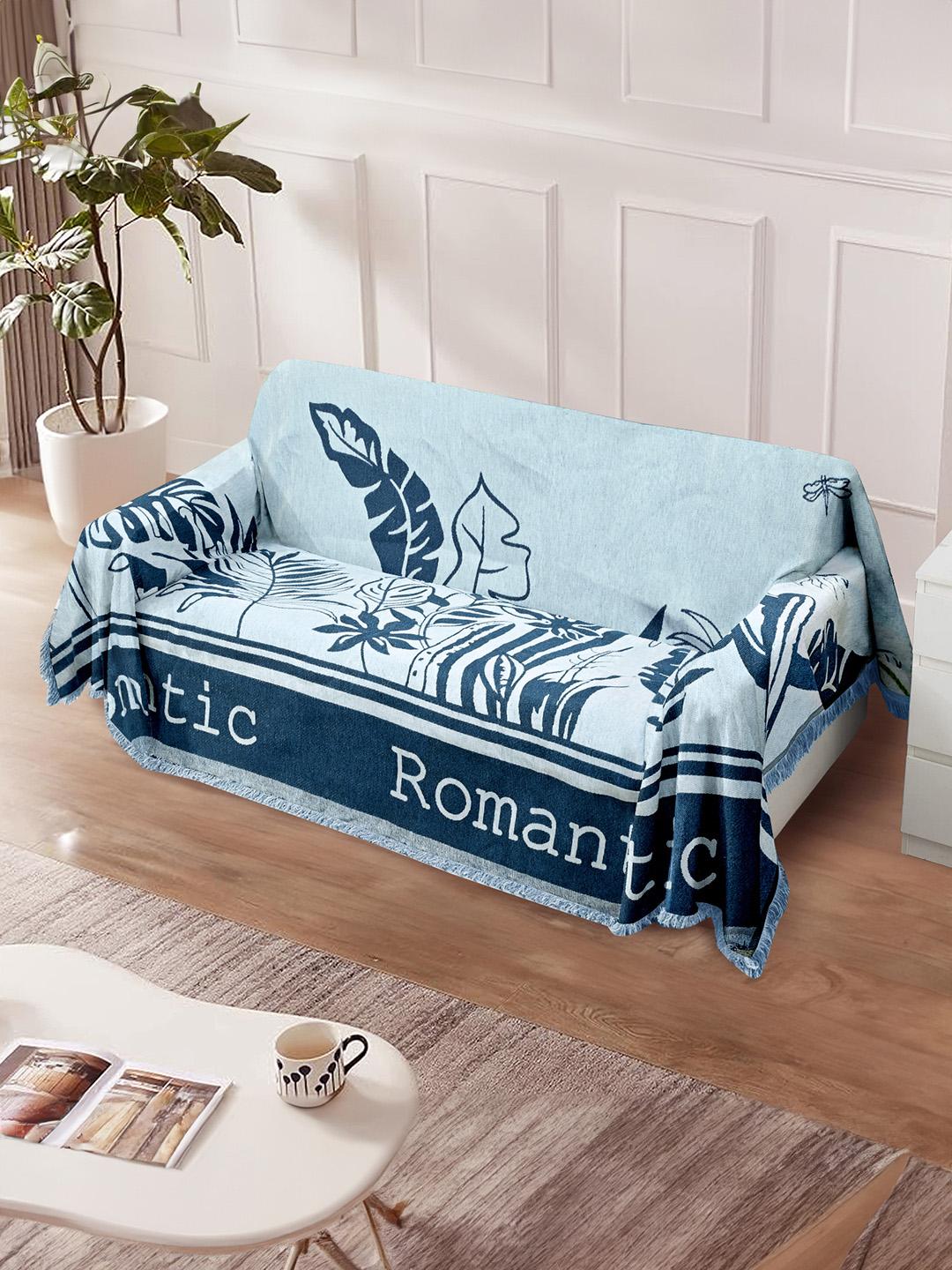 Buy Cortina Blue Printed Reversible 4 Seater Sofa Cover Blanket - Sofa ...