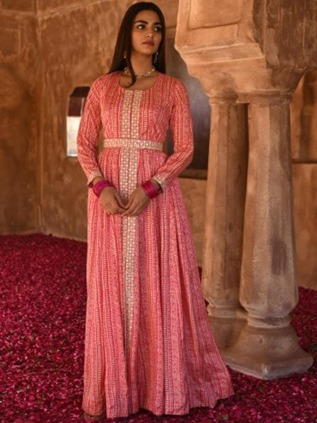 Buy KARAJ JAIPUR Alina Cut Ethnic Motifs Embroidered Mirror Work Kurta ...