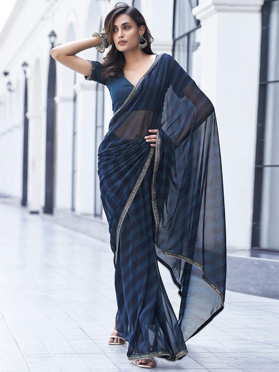 Buy Mitera Striped Semi Sheer Saree - Sarees for Women 28250346 | Myntra