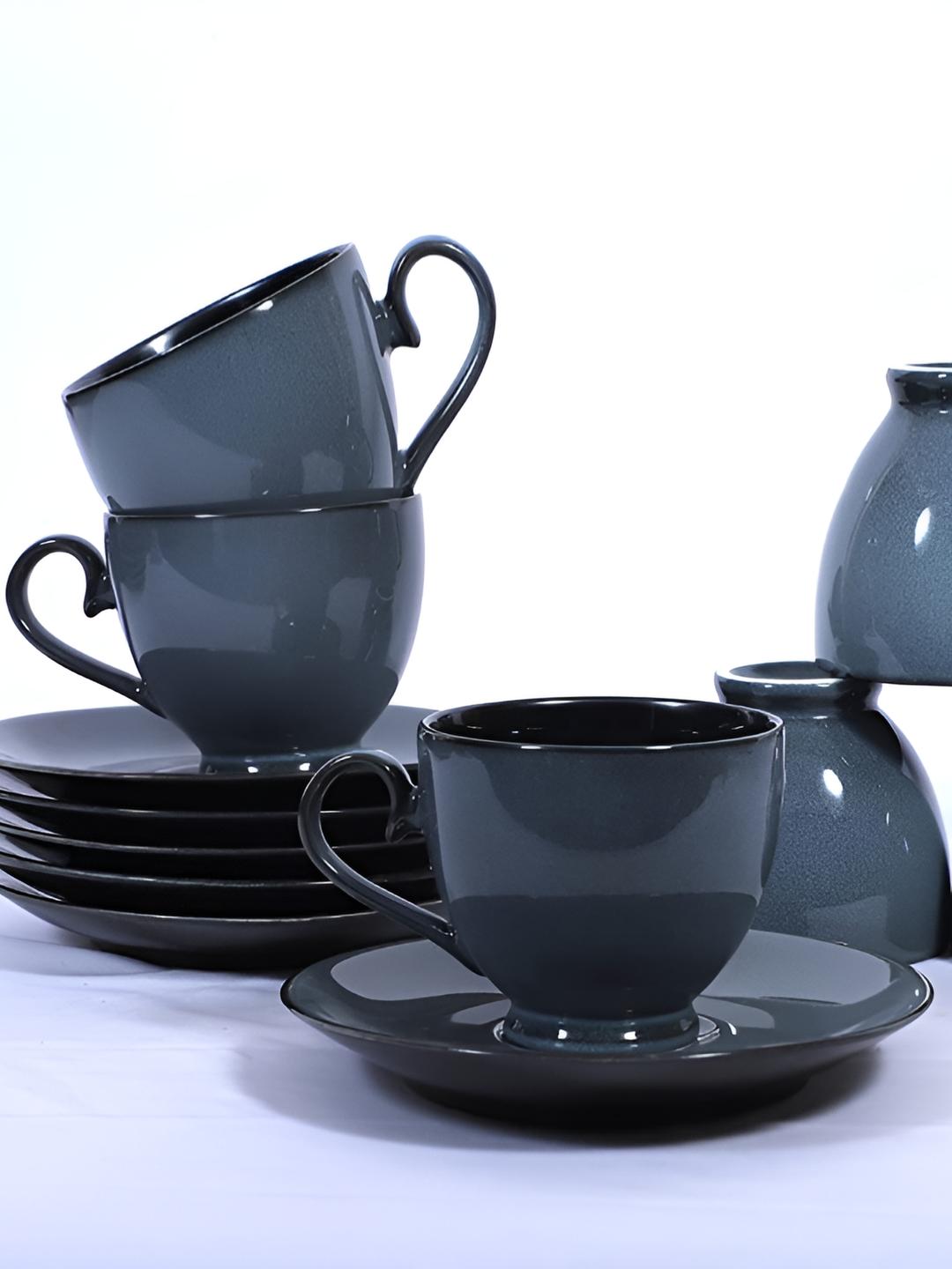 Buy Hitkari Grey 12 Pieces Porcelain Glossy Cups And Saucers Set - Tea ...
