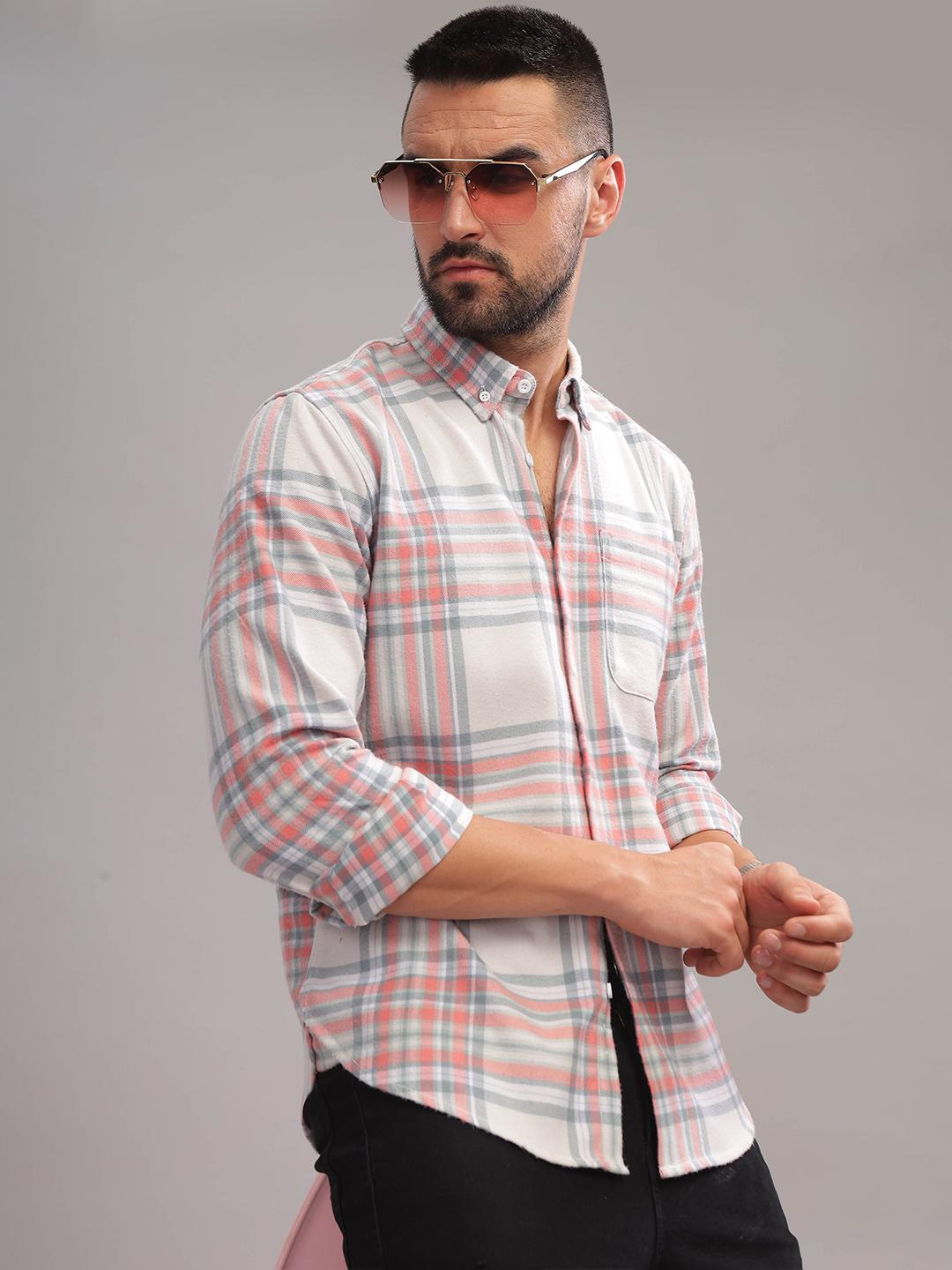 Buy HERE&NOW Tartan Checks Printed Cotton Slim Fit Casual Shirt ...