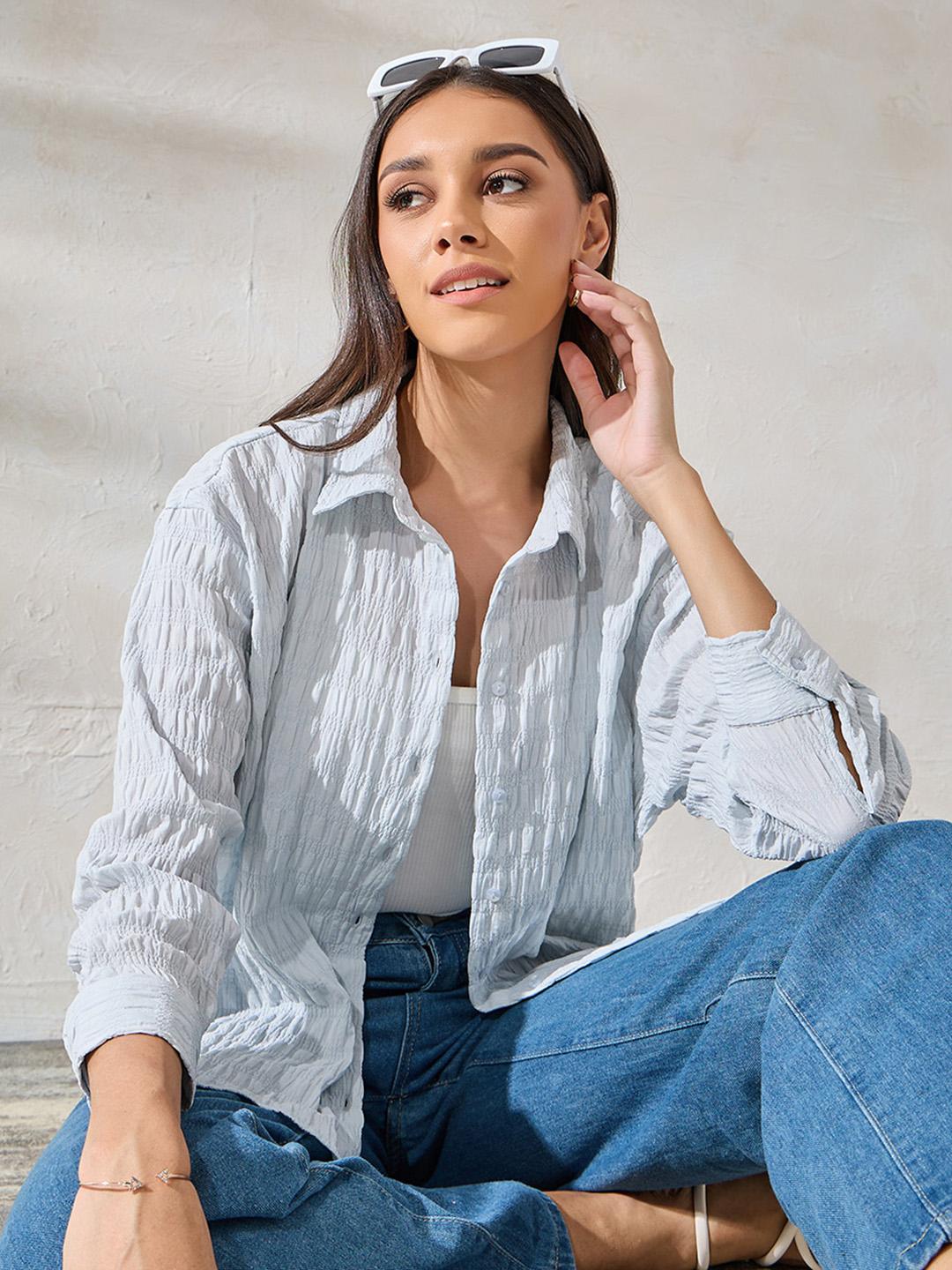 Buy Styli Oversized Vertical Stripes Textured Longline Shirt - Shirts ...