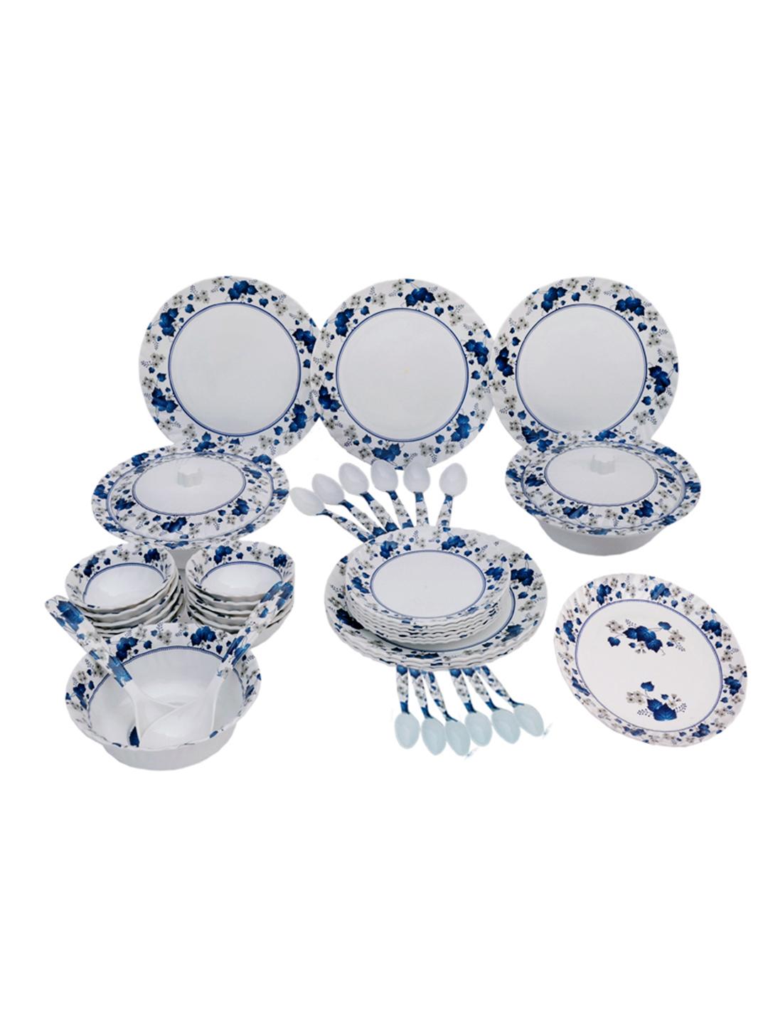 Buy Radhe Crockery White & Blue 44 Pieces Printed Melamine Glossy ...