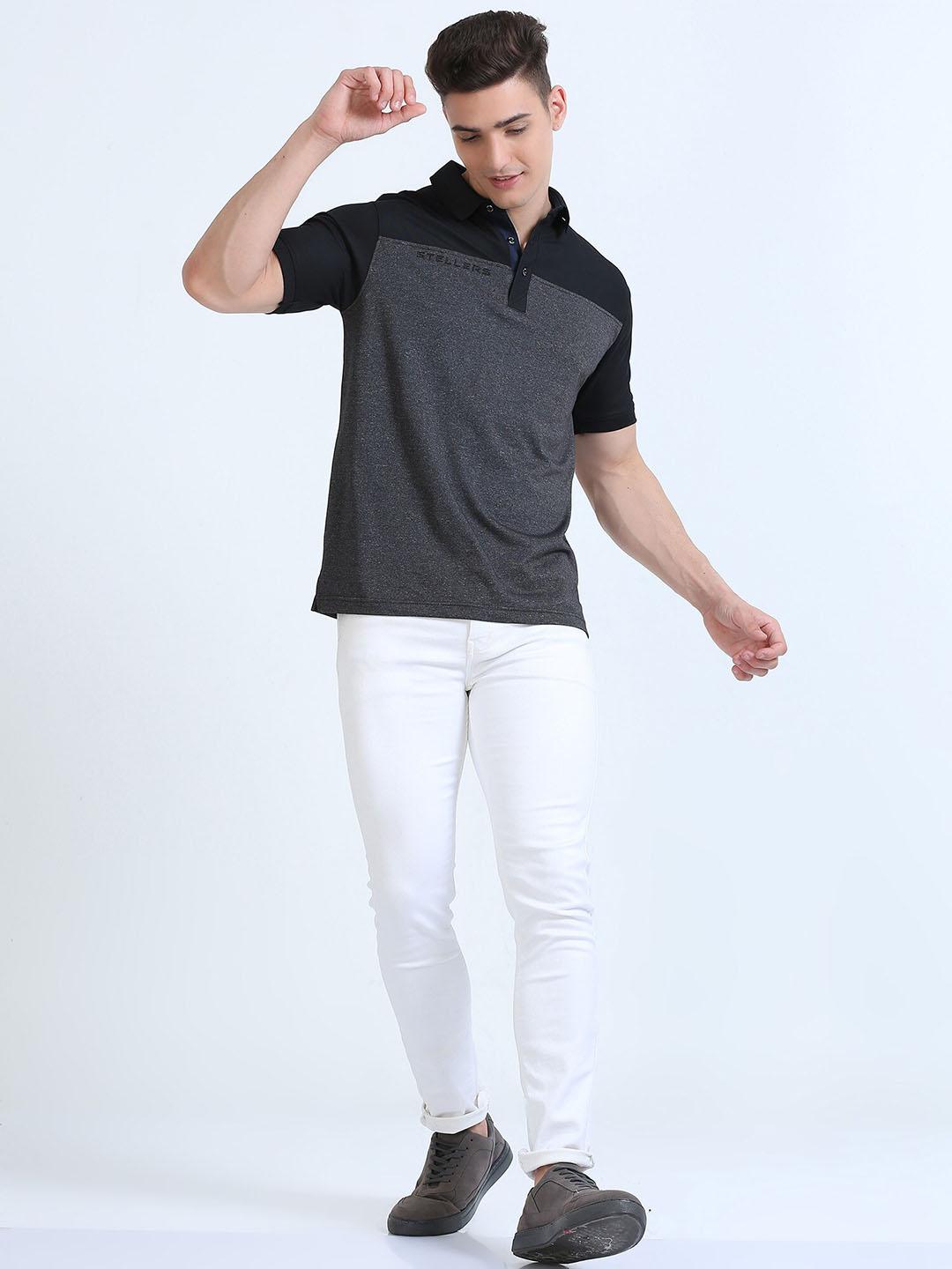 Buy STELLERS Men ColorBlocked Premium Cotton Stretchable Polo Collar T ...