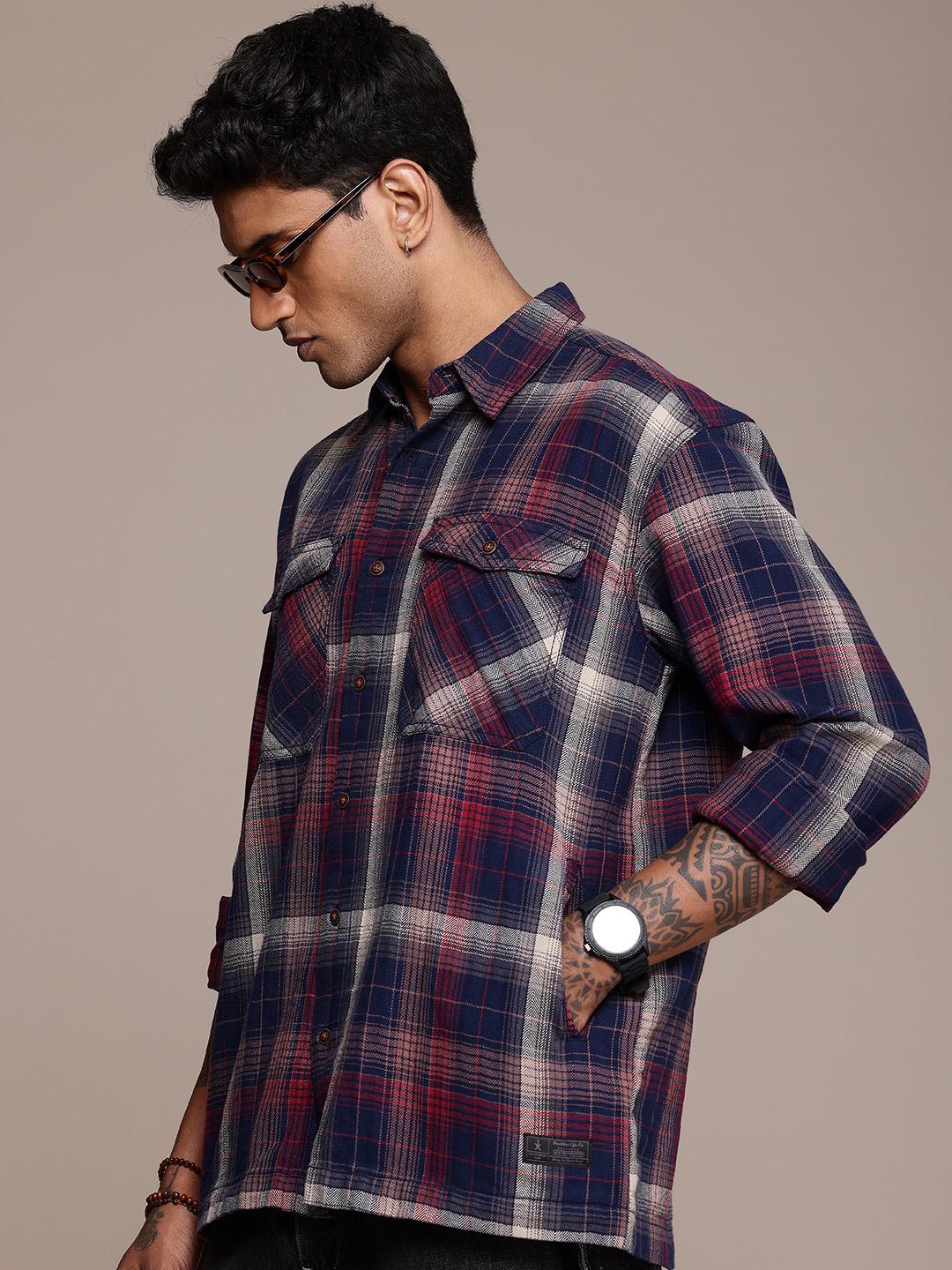 Buy Roadster Men Checked Oversized Pure Cotton Shacket - Shackets for ...
