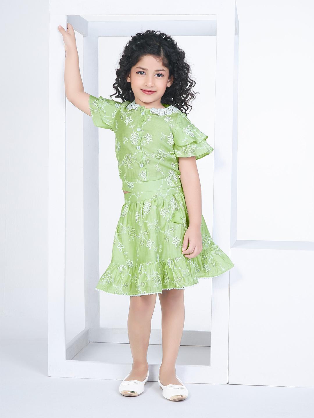 Buy Peppermint Lovely Lace Girls Embroidered Top With Skirt - Clothing ...