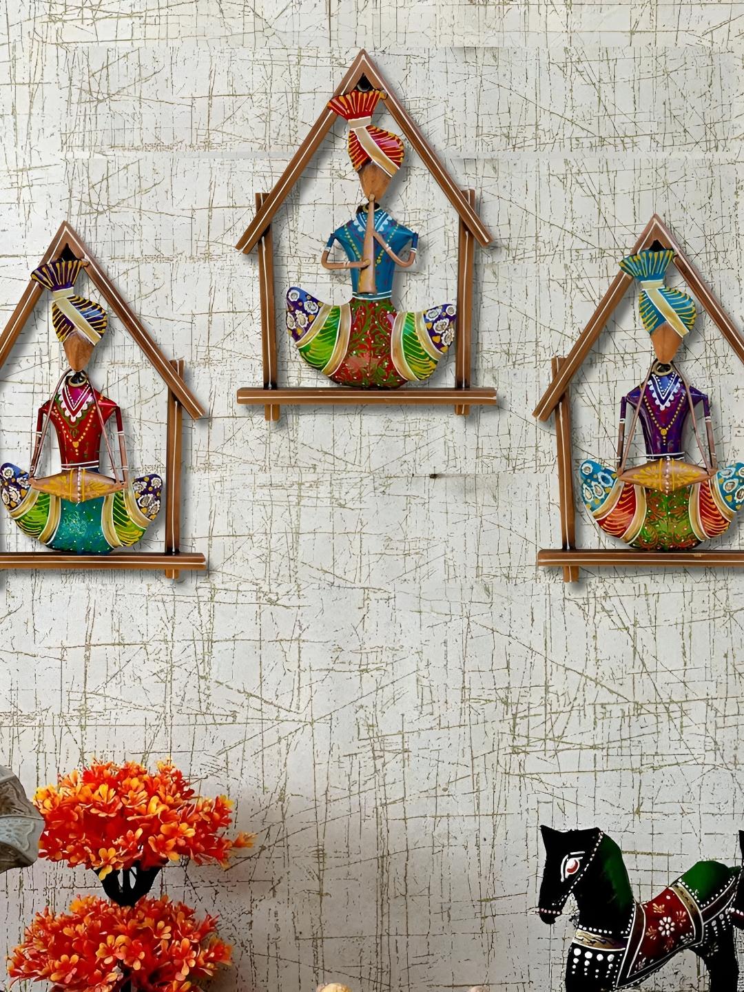 Buy RSN 3 Rajasthani Hut Musicians Metal Ethnic Motifs Glossy Hall 3Pcs ...