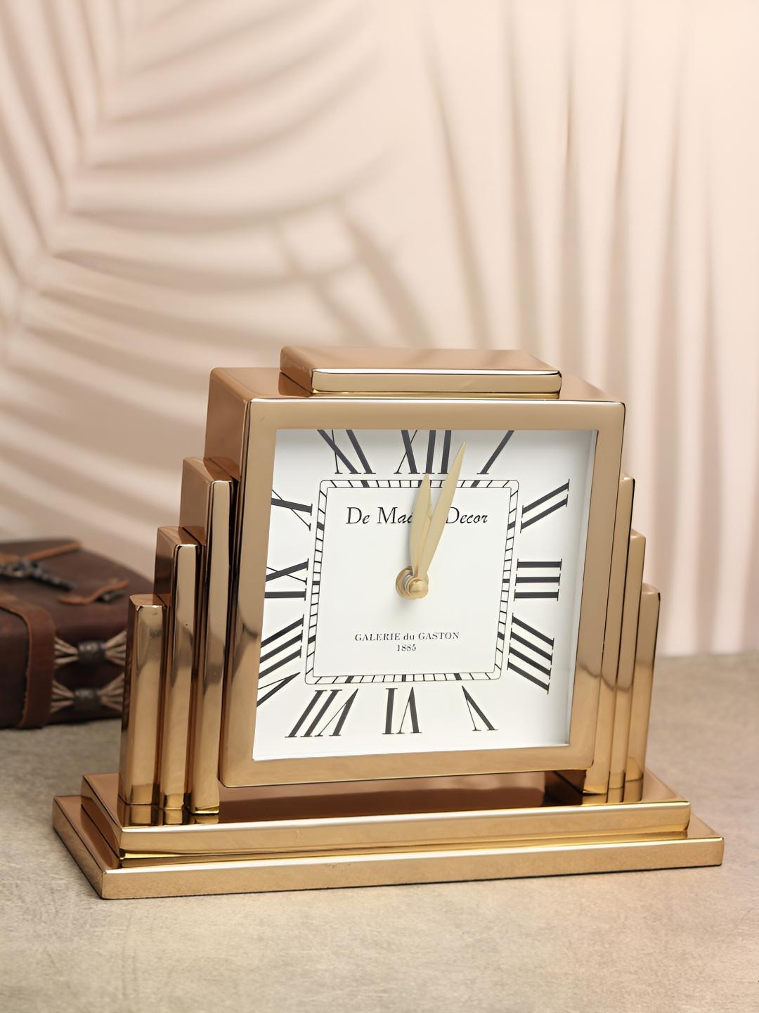 Buy Decor De Maison Gold Toned Metal Table Clock - Clocks for Unisex ...