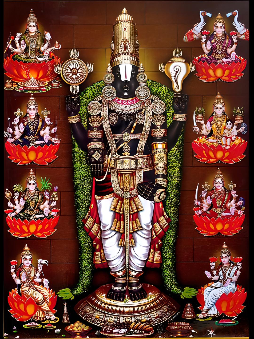 Buy Wallpics Brown & Black Lord Balaji With Maa Lakshmi Printed Water ...