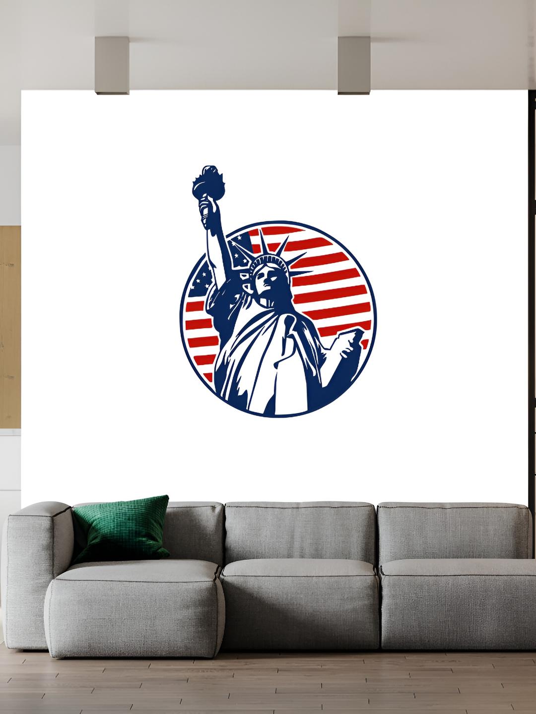 Buy Wallpics Blue & Red Liberty Statue Printed Water Resistant Wall ...