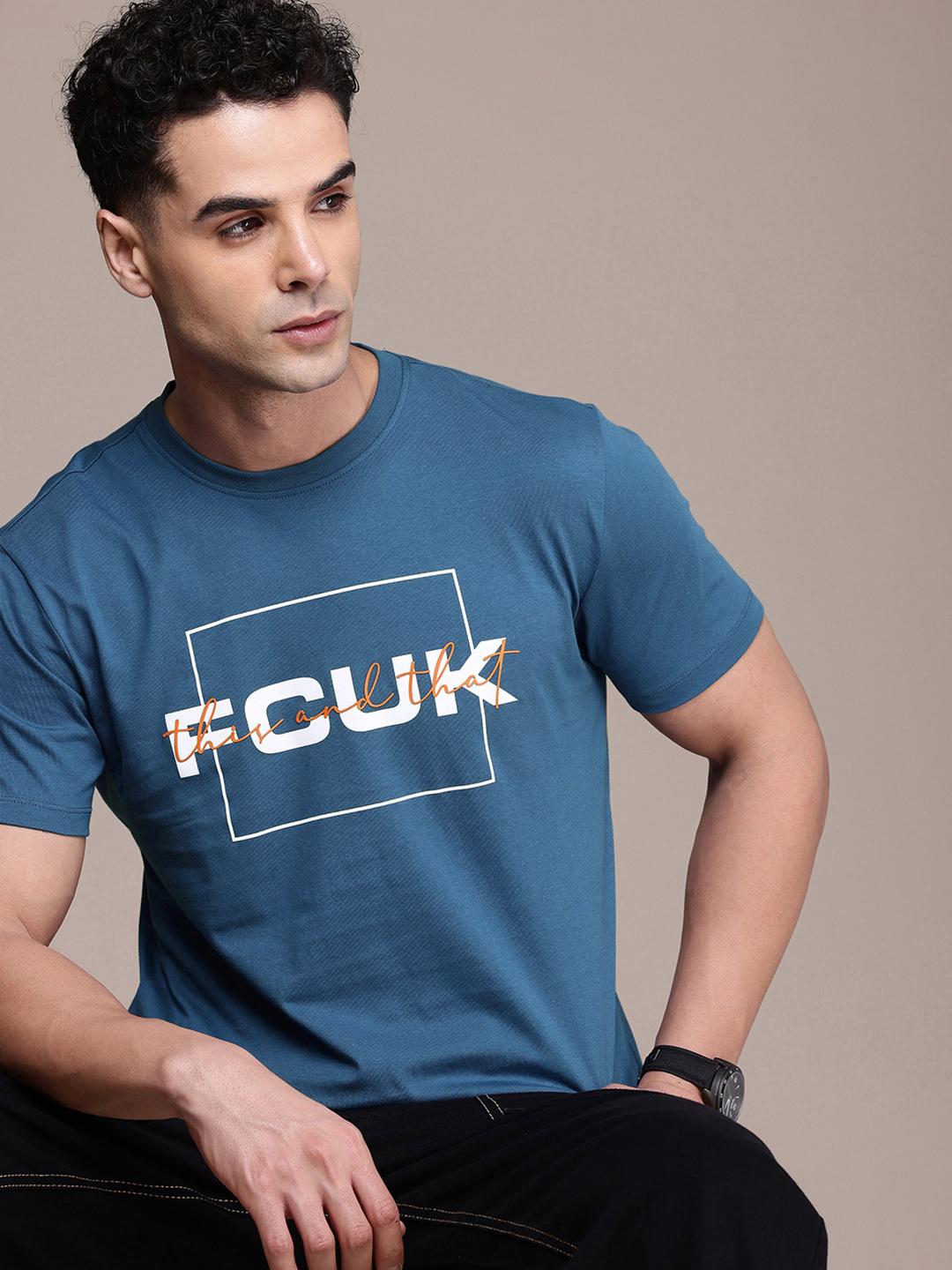 Buy FCUK Brand Logo Printed Pure Cotton T Shirt - Tshirts for Men ...