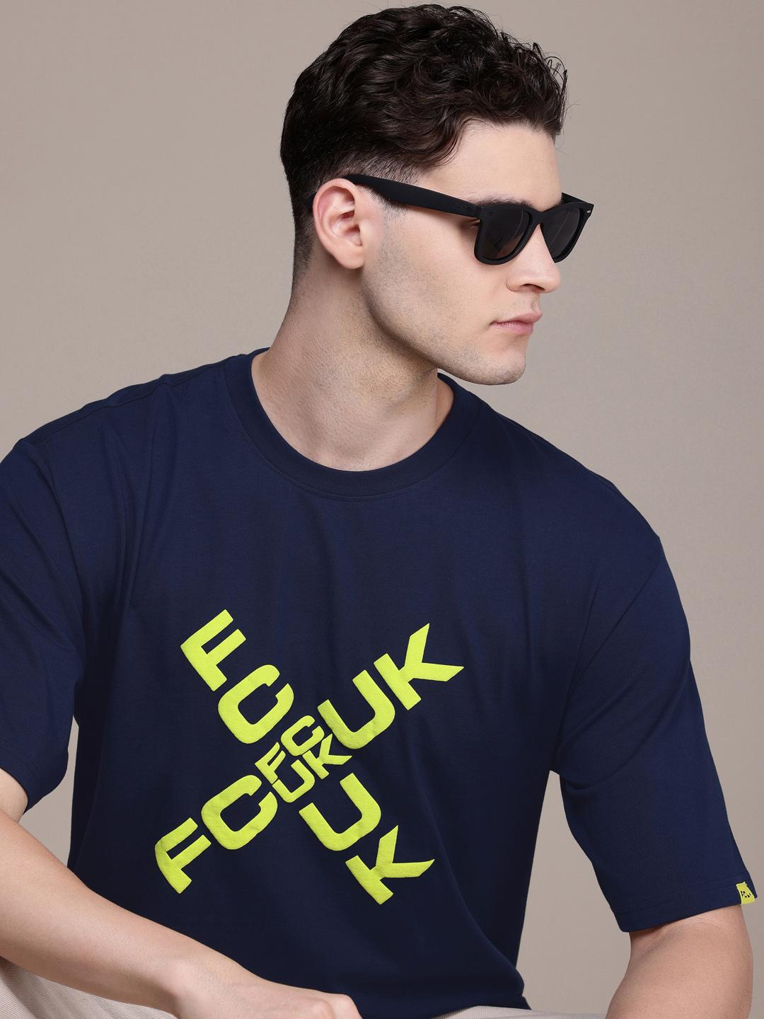 Buy FCUK Brand Logo Printed Drop Shoulder Sleeves Oversized Pure Cotton ...