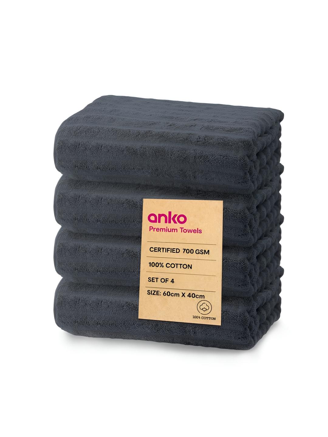 Buy Anko Grey 4 Pieces Striped Cotton 700 GSM Hand Towels - Bath Towels ...