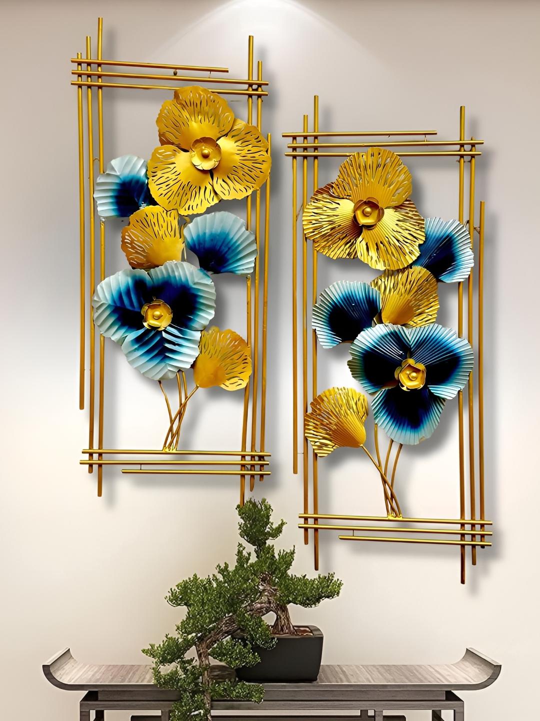 Buy PRANJALS HOUSE Wall Sculpture Metal Floral Glossy Hanging Hall 2Pcs ...