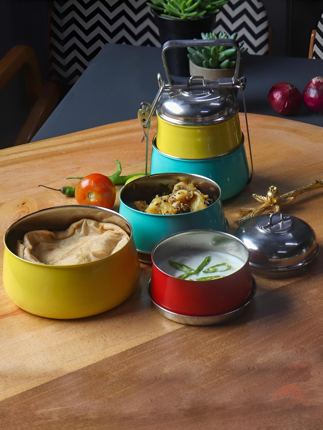Buy Living With Elan Yellow & Red Stainless Steel Lunch Box - Lunch Box ...