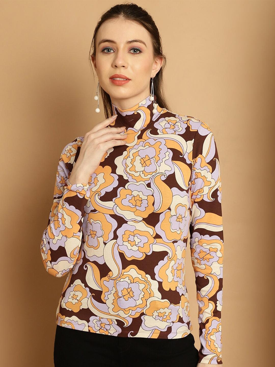 Buy NoBarr High Neck Long Sleeves Floral Print Regular Top - Tops for ...