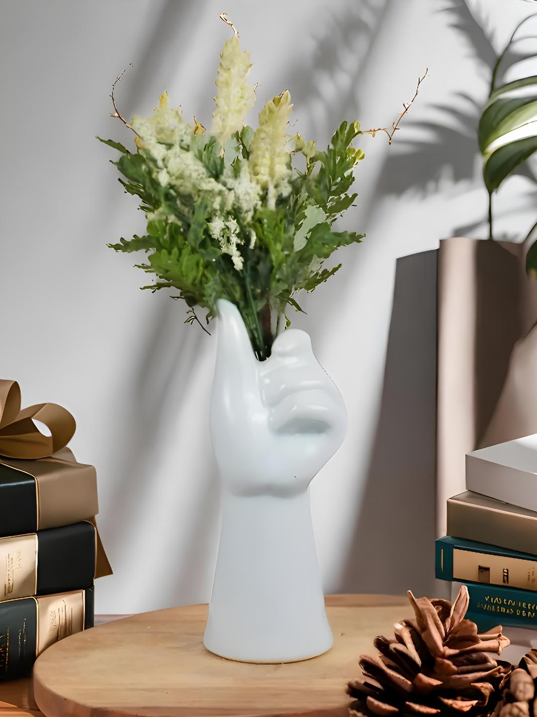 Buy Kaolinite Off White Hand Shaped Ceramic Flower Vase - Vases for ...