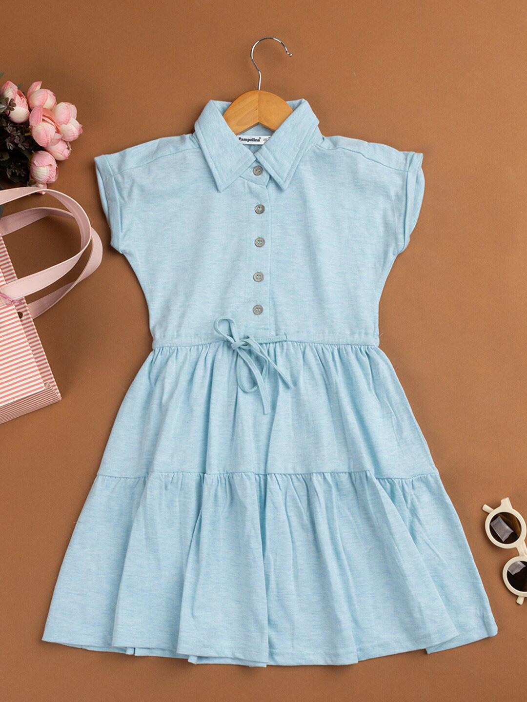 Buy PAMPOLINA Girls Shirt Collar Extended Sleeves Tiered Detail Cotton ...