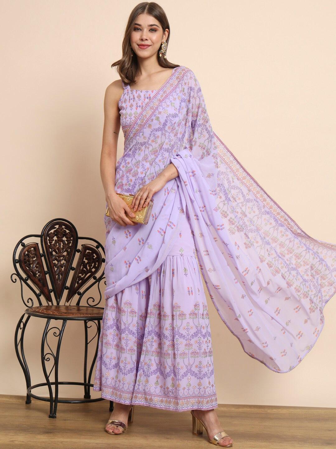 Buy THE FAB FACTORY Floral Printed Ready To Wear Palazzo Saree - Sarees ...