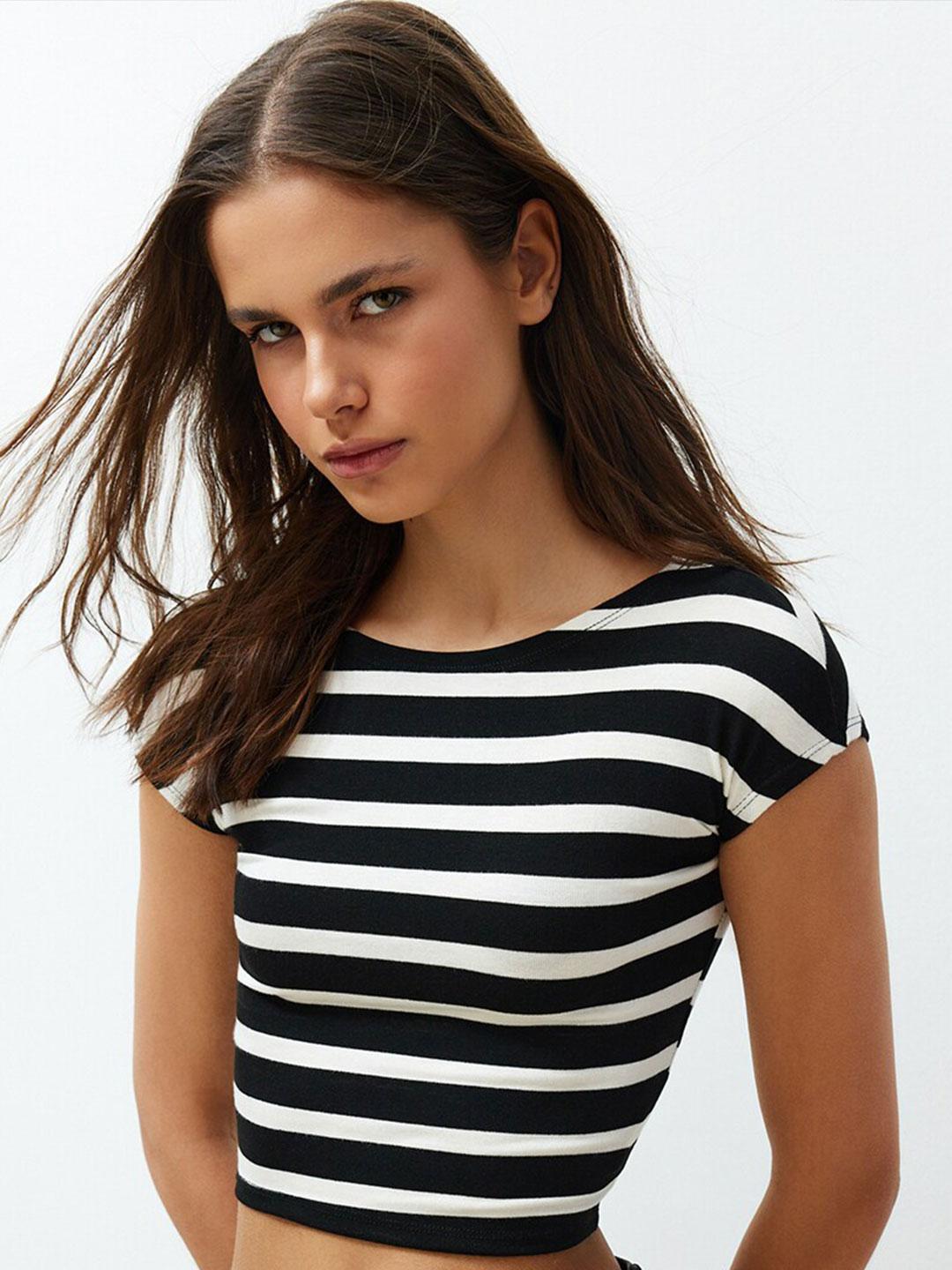Buy Trendyol Striped Extended Sleeves Crop Top - Tops for Women ...