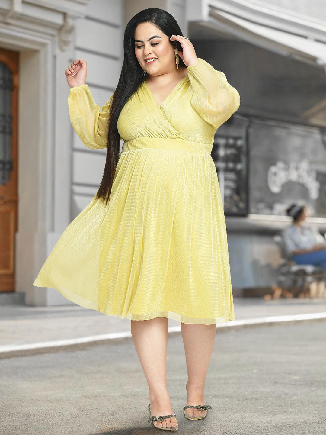 Buy Wild U Plus Size V Neck Glitter Net Fit & Flare Dress - Dresses for ...
