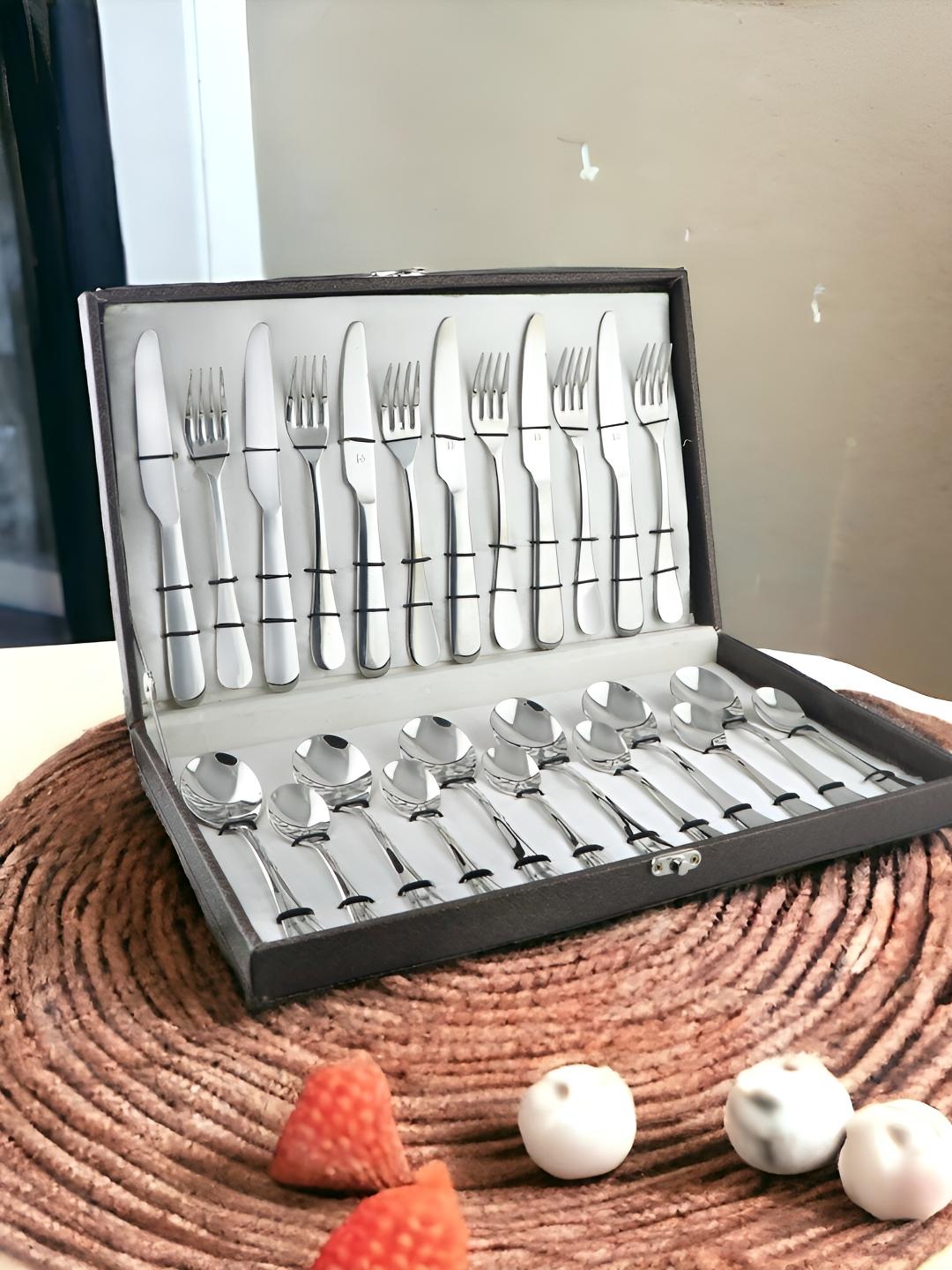 Buy FNS Silver Toned 24 Piece Stainless Steel Cutlery Set With Box ...