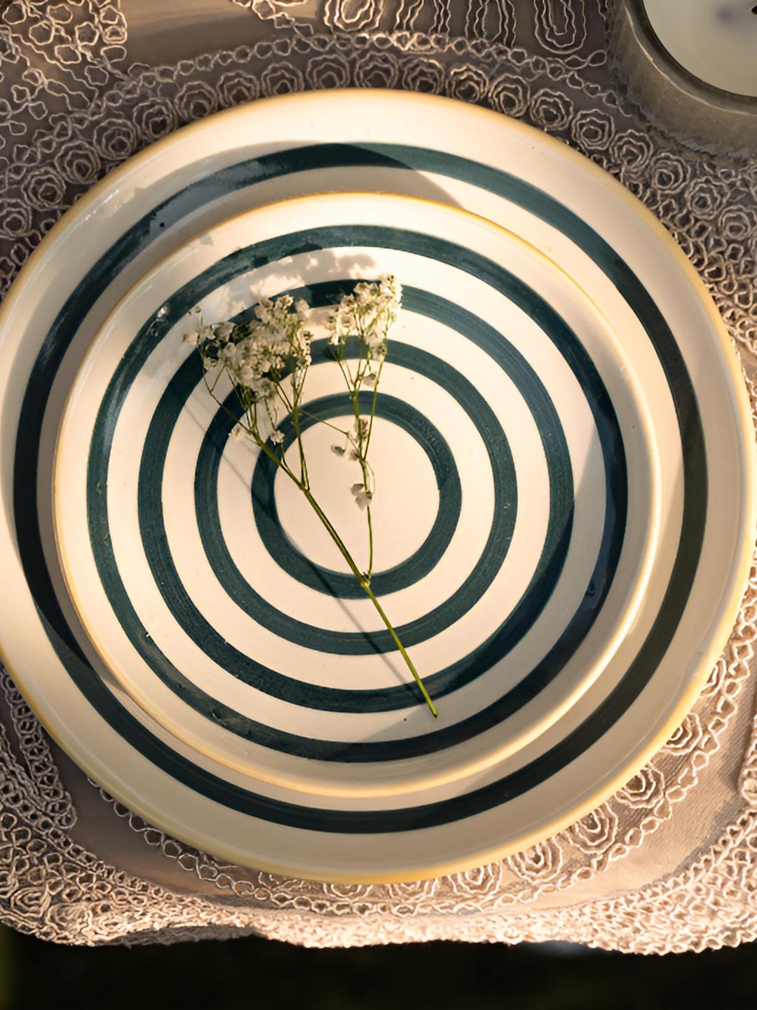 Buy ArteCasa Set Of 2 White Printed Ceramic Plates - Plates for Unisex ...
