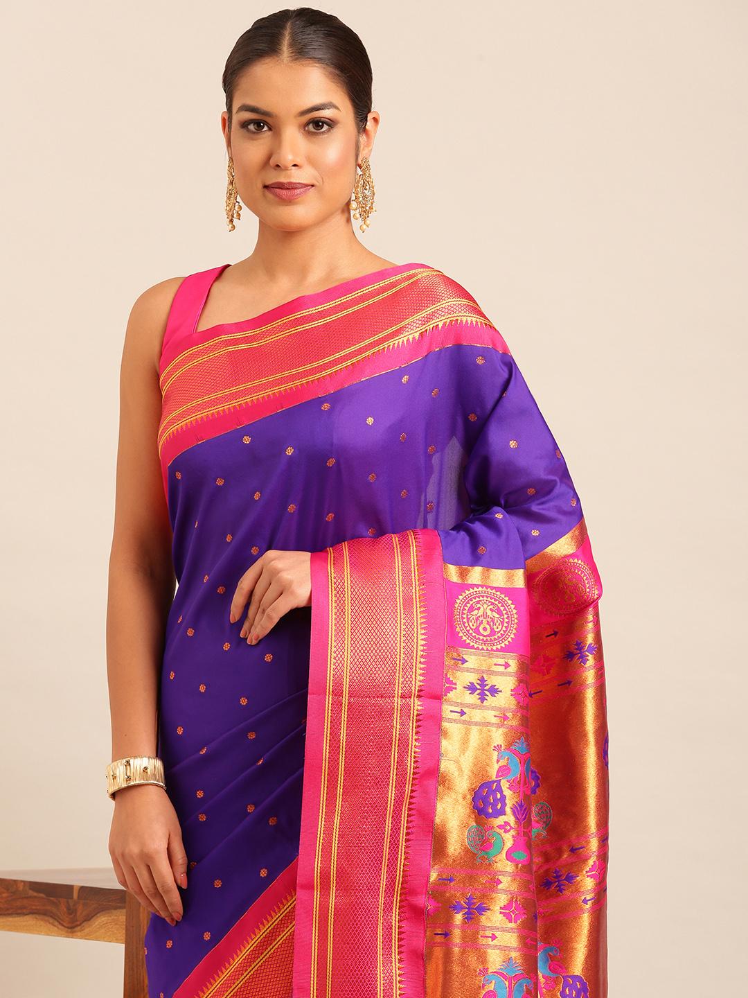 Buy Varkala Silk Sarees Ethnic Motifs Zari Paithani Saree - Sarees for ...