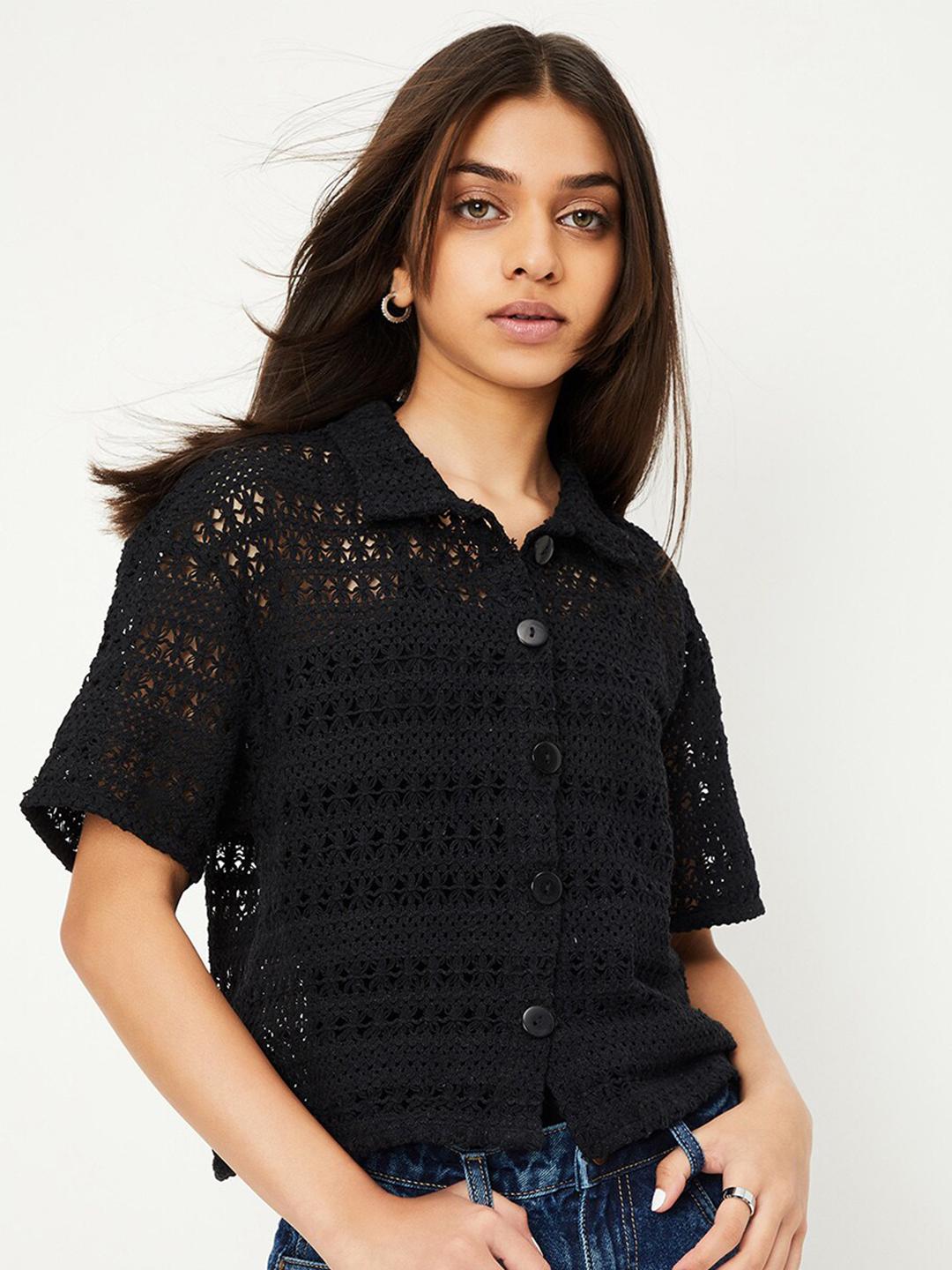 Buy Max Girls Self Designed Spread Collar Pure Cotton Casual Shirt ...