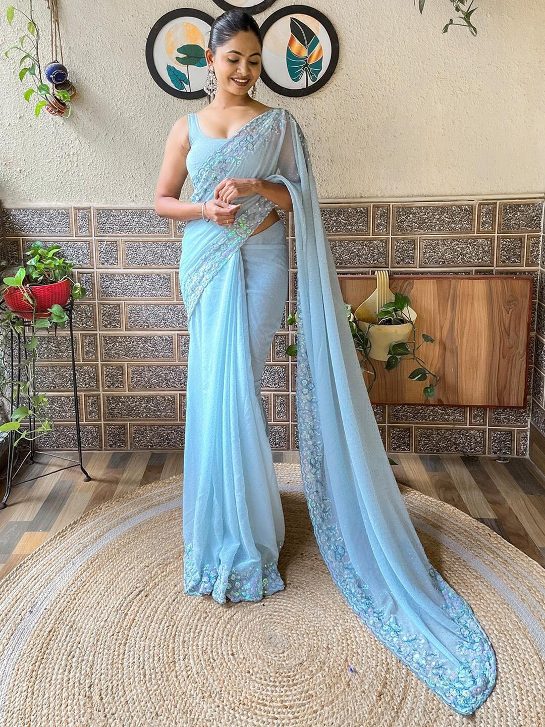 Buy Mitera Embellished Sequinned Poly Georgette Saree - Sarees for ...