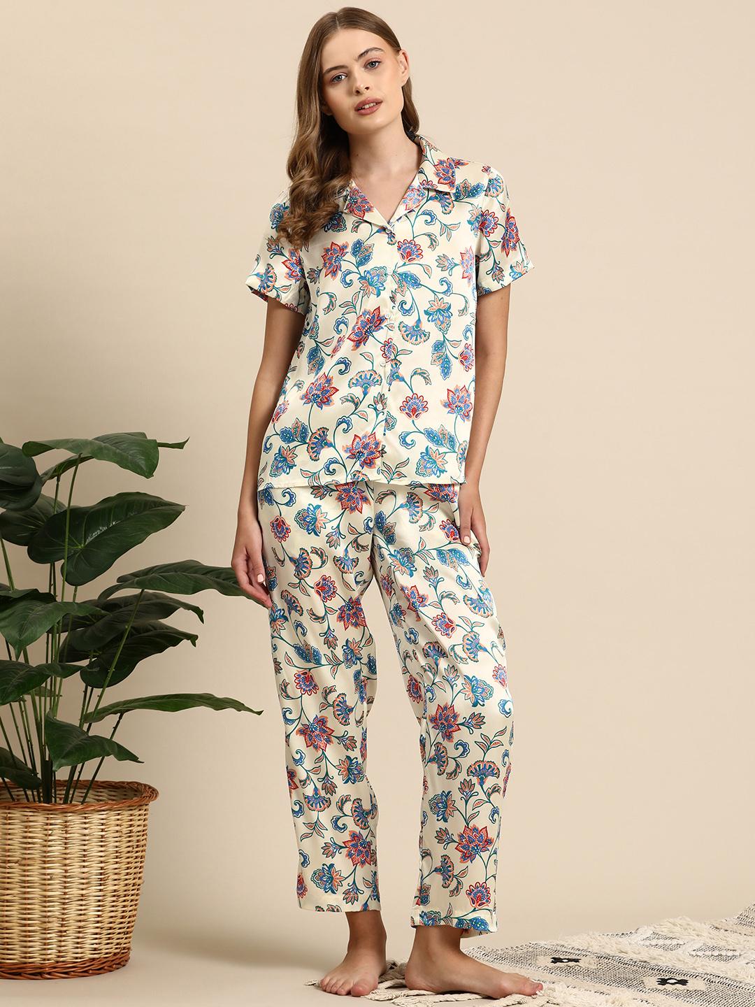 Buy Mast & Harbour Women Floral Printed Satin Night Suit - Night Suits ...