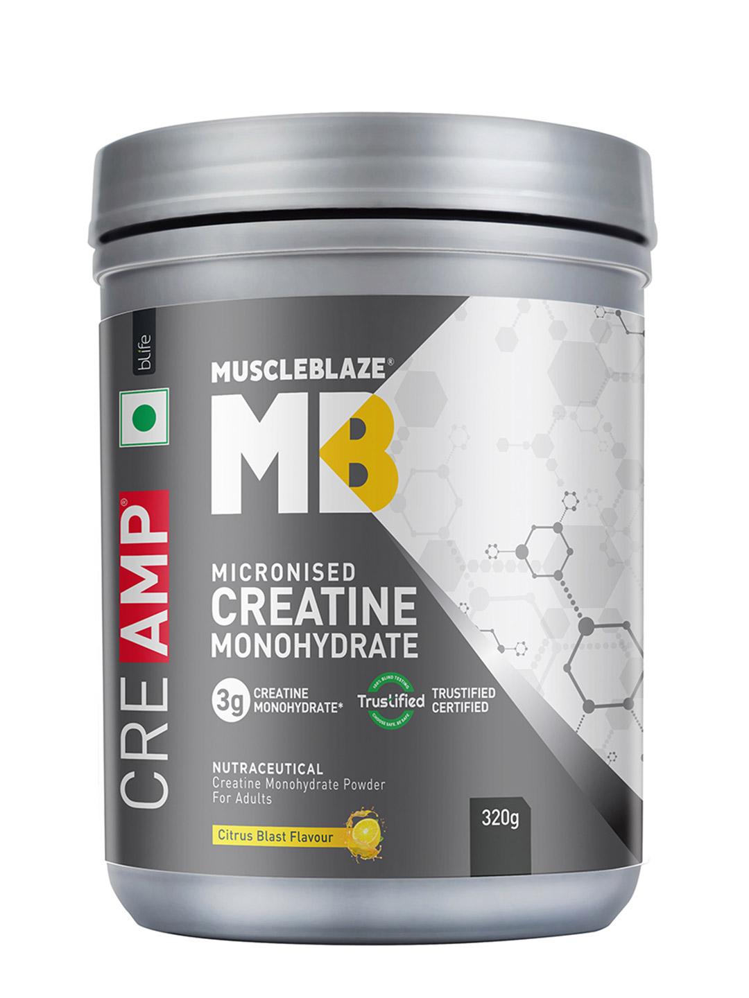 Buy MuscleBlaze Creatine Monohydrate CreAMP Citrus Blast 320g - Pre Or ...