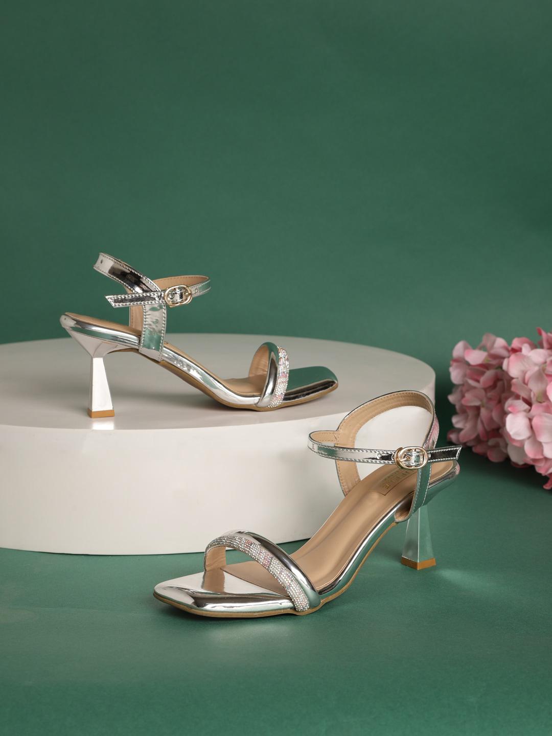 Buy Truffle Collection Embellished Open Toe Backstrap Block Heels ...