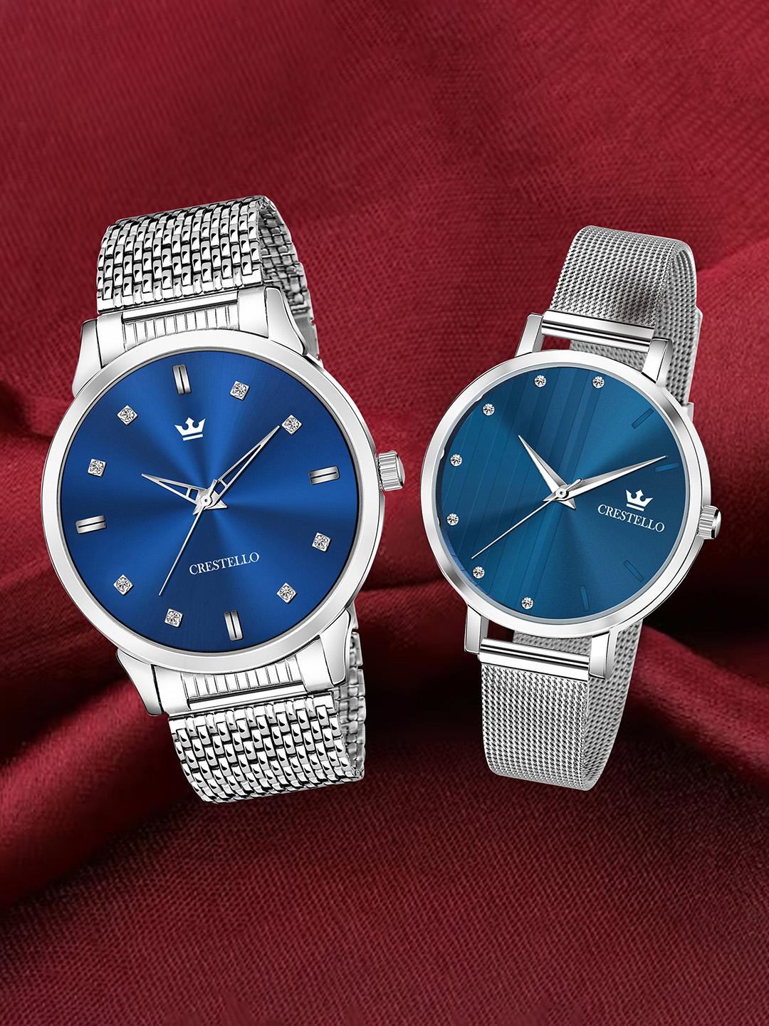 Buy CRESTELLO Unisex Set Of 2 Embellished Dial & Stainless Steel ...