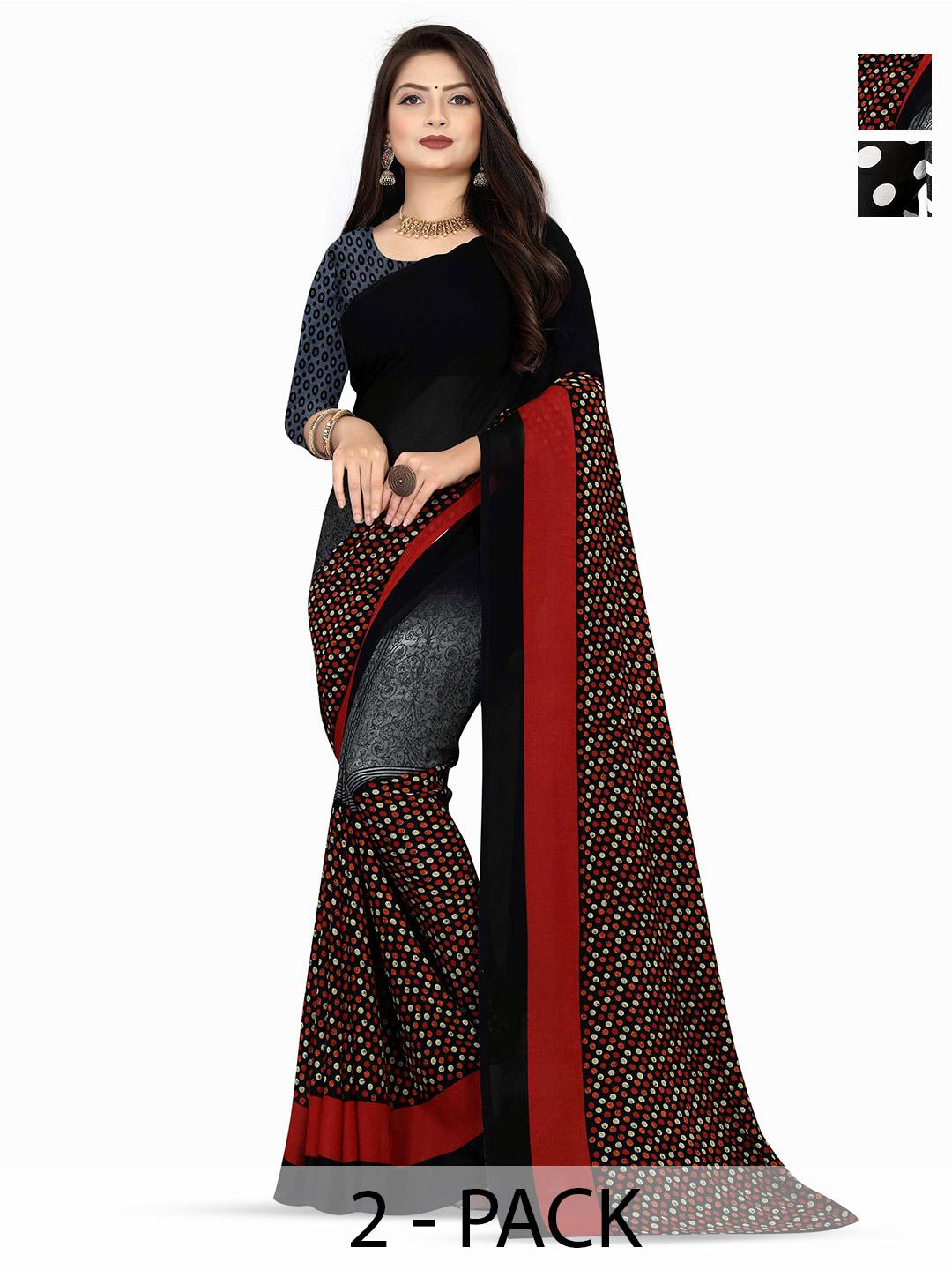 Buy ANAND SAREES Pack Of 2 Polka Dot Poly Georgette Saree With Blouse ...