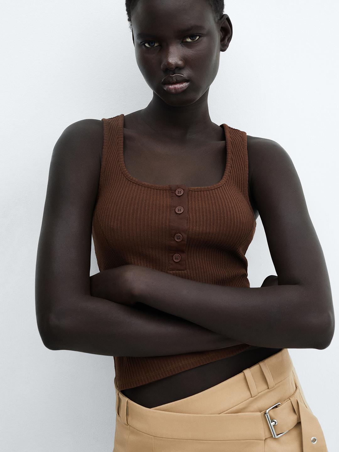 Buy MANGO Buttoned Ribbed Top - Tops for Women 28715506 | Myntra